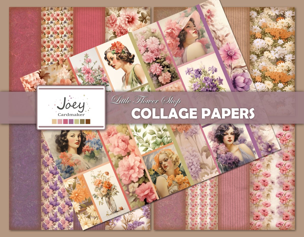 FREEBIE: Little Flower Shop – Collage Papers – Joey Cardmaker